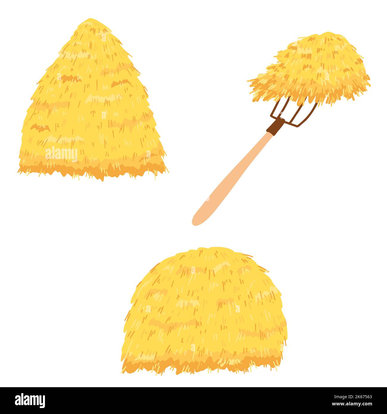 Agricultural Haycock In Cartoon Flat Style Rural Hay Rolled Stack Dried Farm Haystack Vector