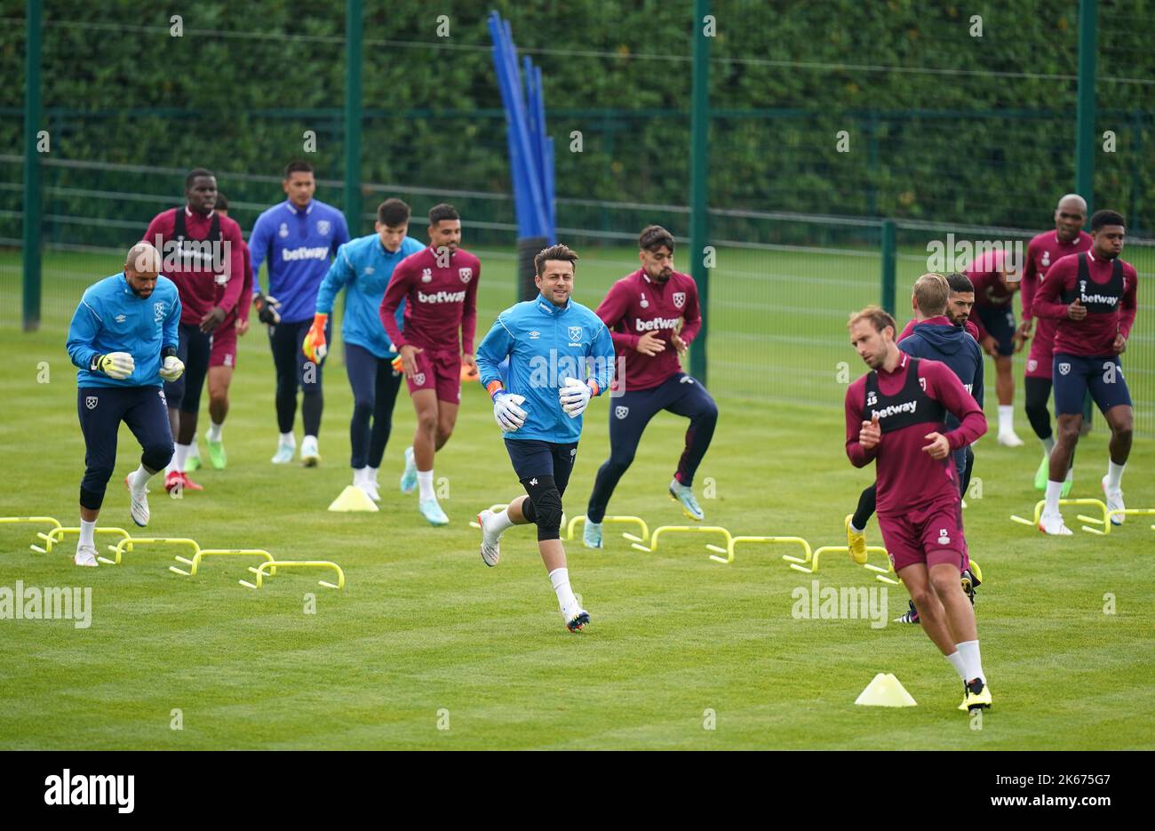 West Ham United players during a training session at the Rush Green ...