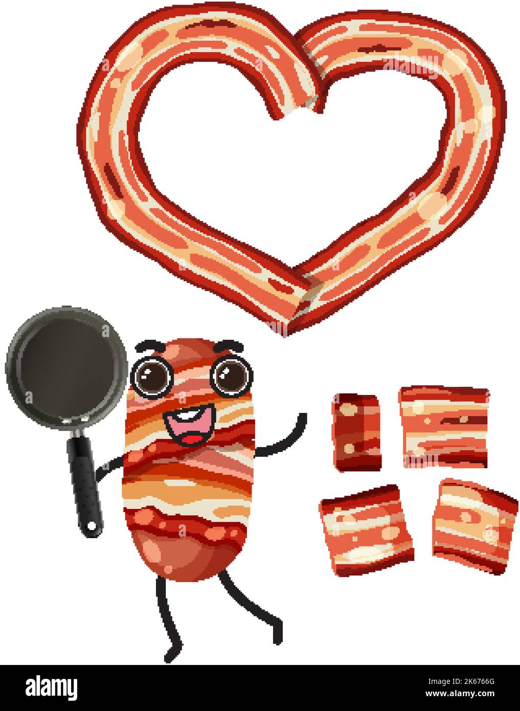 Bacon heart shaped with bacon cartoon character illustration Stock ...