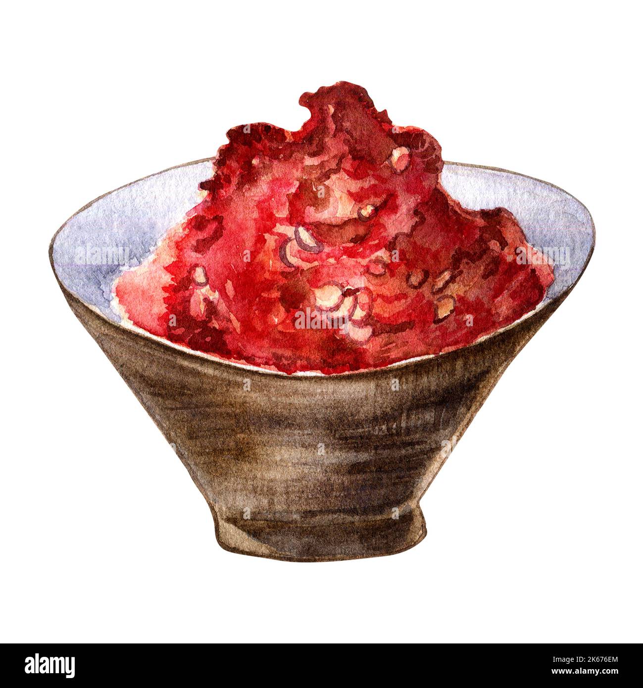 Powder red hot peppers in a bowl watercolor illustration isolated on ...