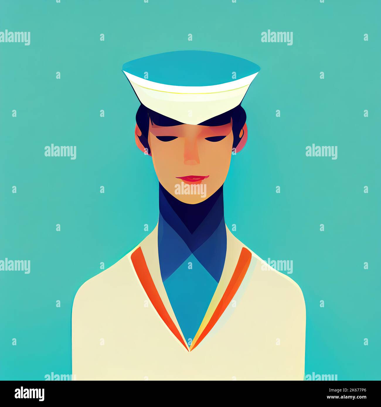 Sailor flat illustration. Sailor abstract portrait. Digital ...