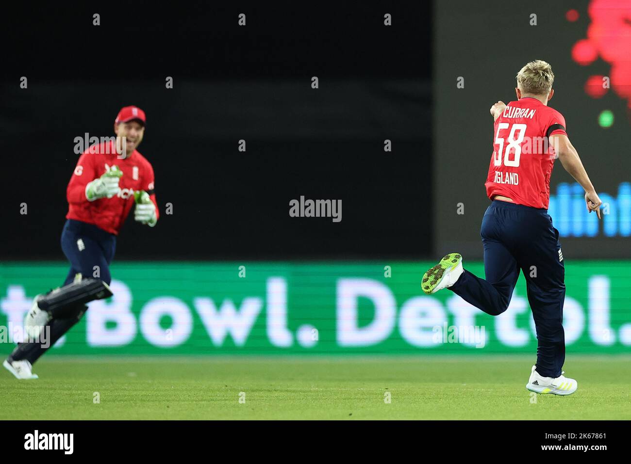 Sam Curran of England dismisses Tim David of Australia and celebrates ...