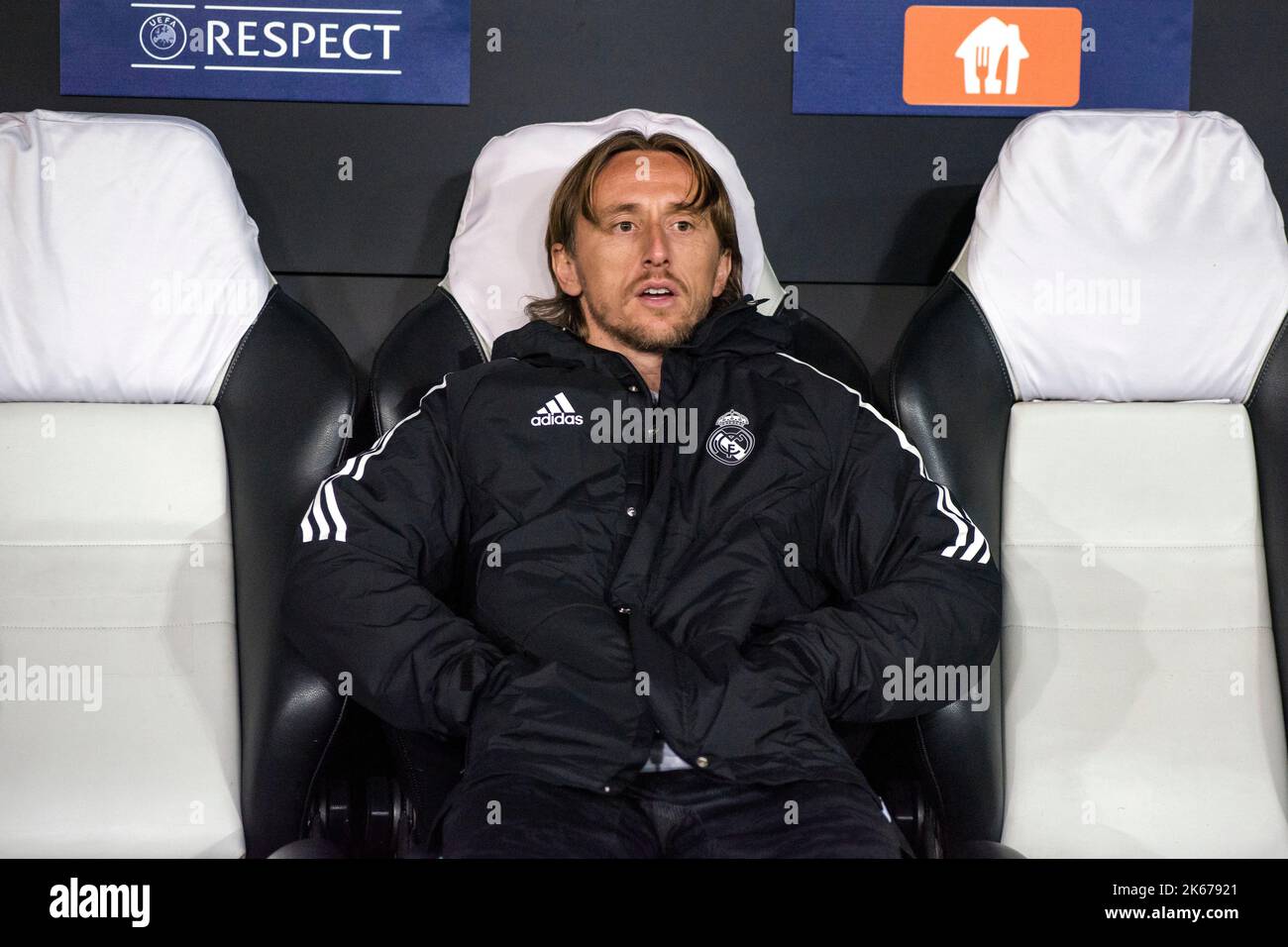 Luka Modric of Real Madrid seen on the bench during the UEFA Champions ...