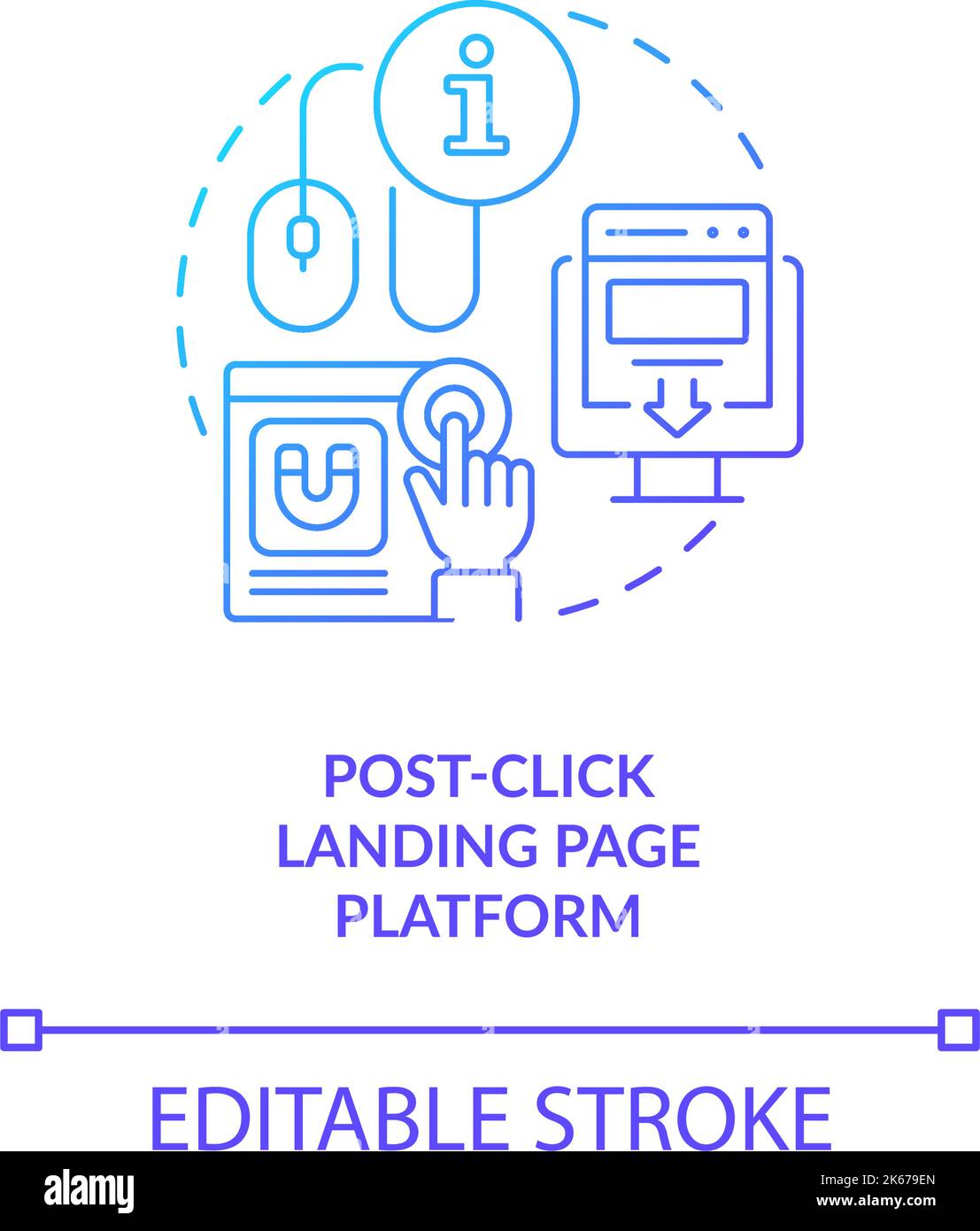 Post-click landing page platform blue gradient concept icon Stock ...