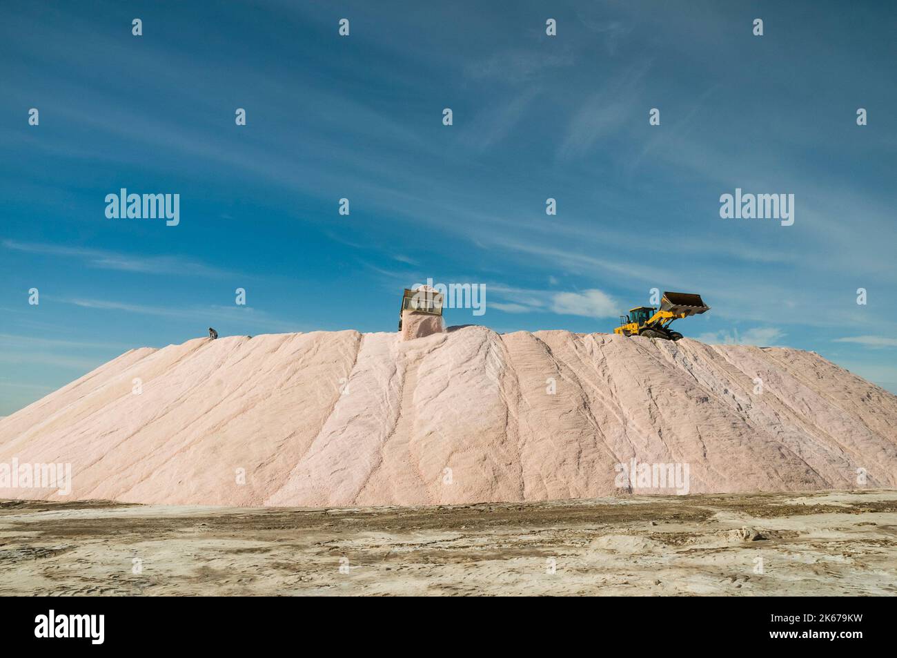 Trucks unloading raw salt bulk, Salinas Grandes de Hidalgo, La Pampa ...