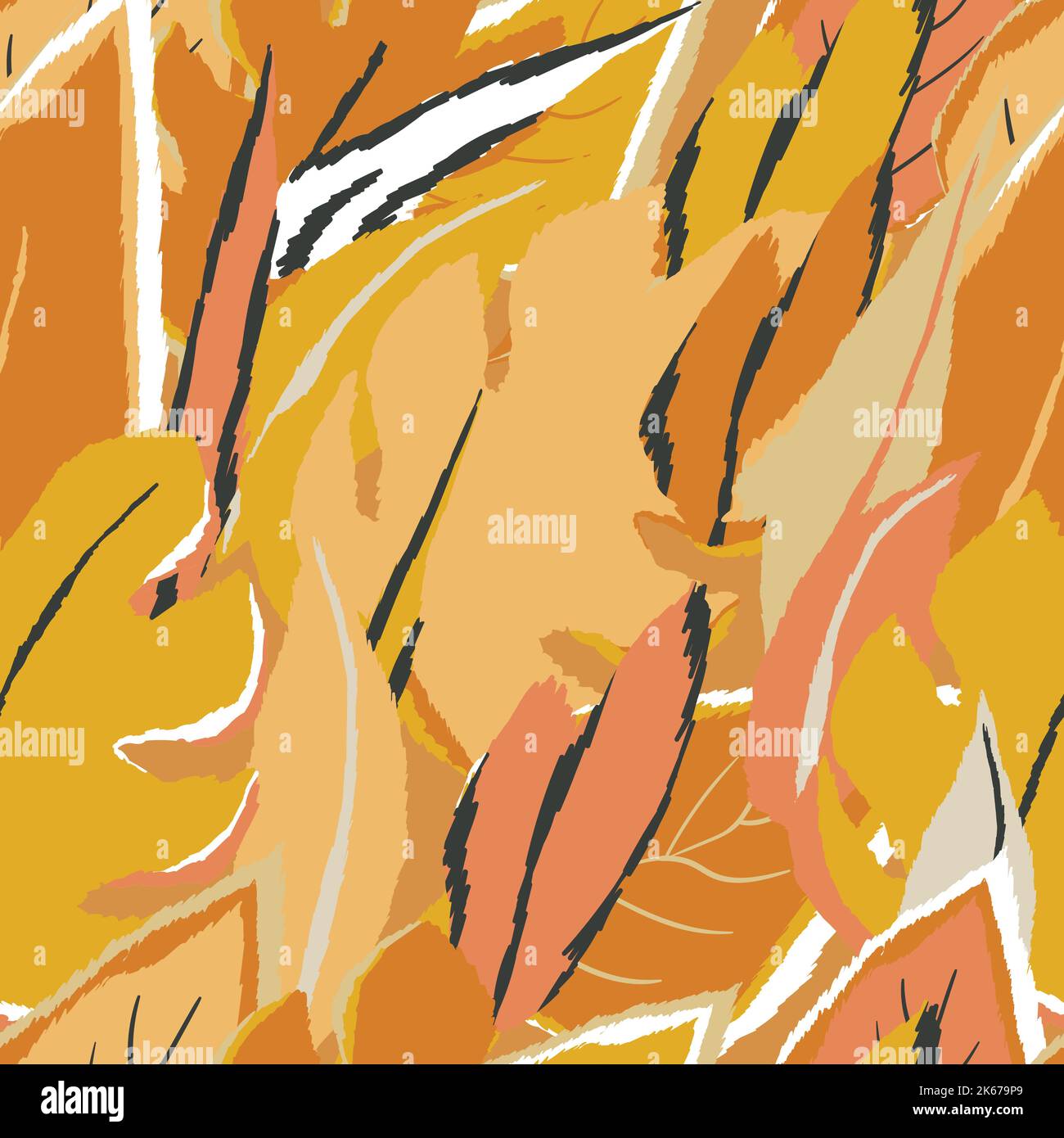 Floral seamless with hand drawn color exotic monstera leaves. Cute ...