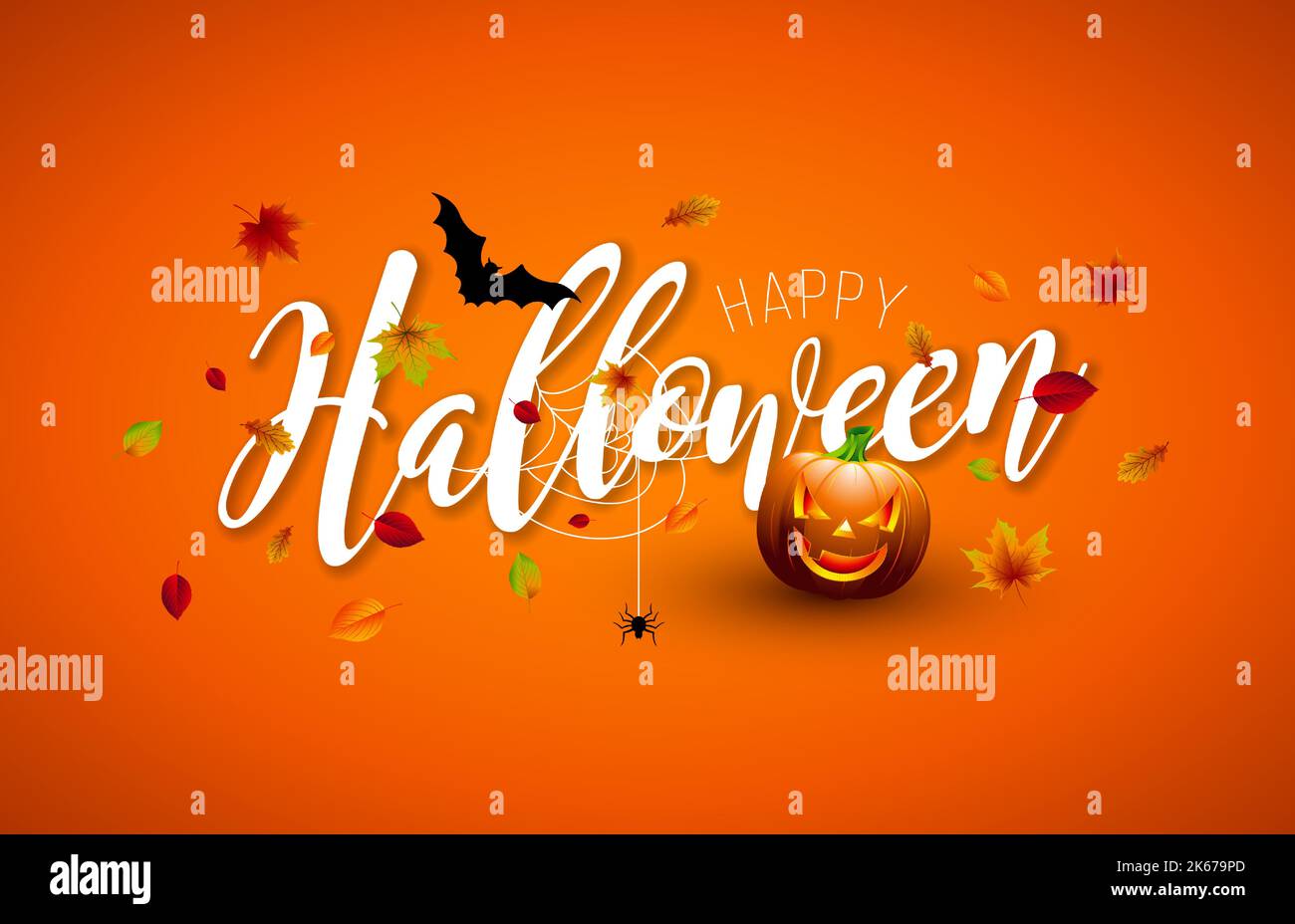 Happy Halloween Illustration with Typography Lettering, Pumpkin on and ...