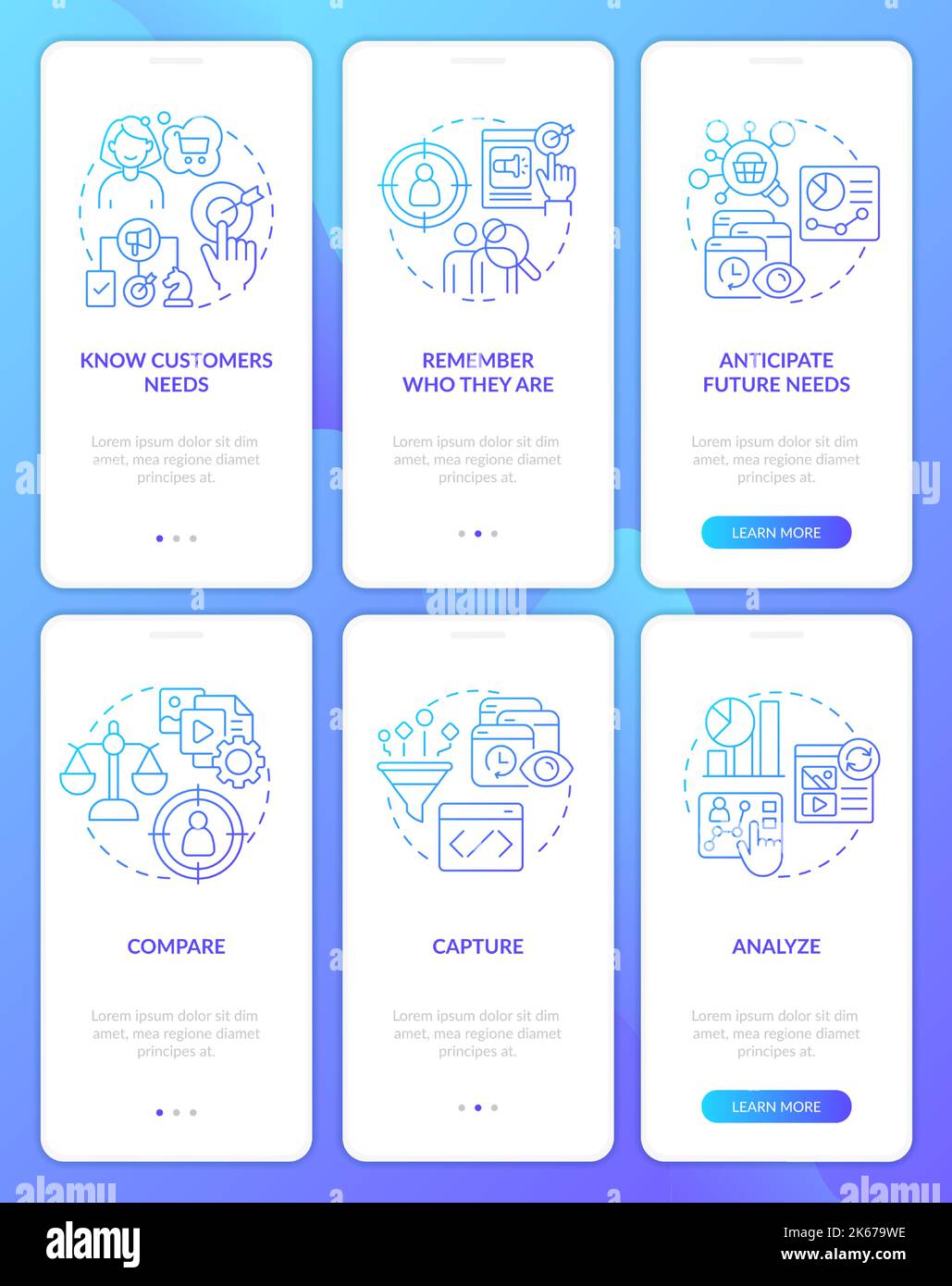 Research Target Audience Blue Gradient Onboarding Mobile App Screen Set Stock Vector Image And Art