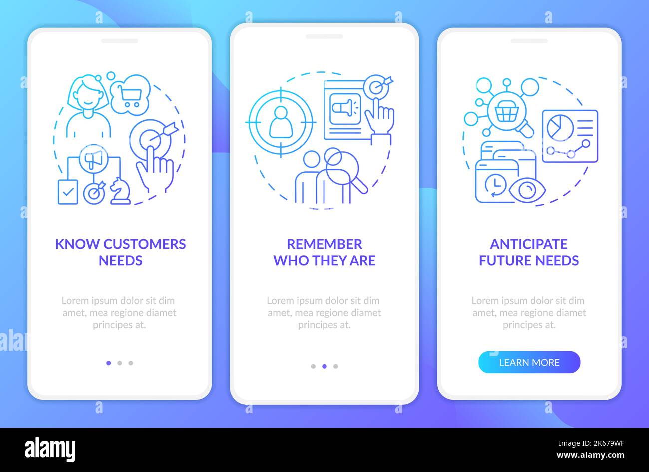 Research target audience needs blue gradient onboarding mobile app ...