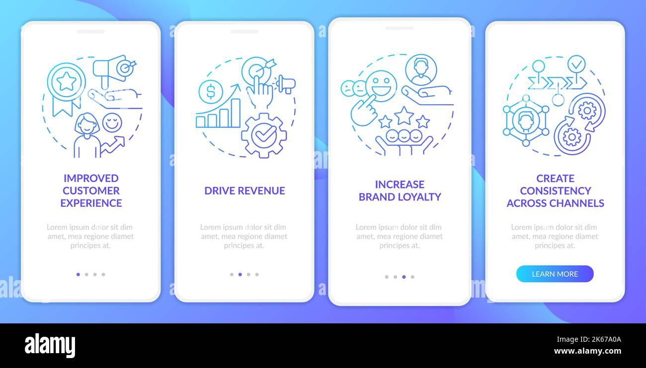Personalized marketing achievement blue gradient onboarding mobile app ...