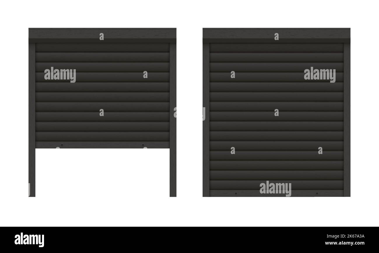 Black closed and ajar roller garage shutter door with realistic texture ...
