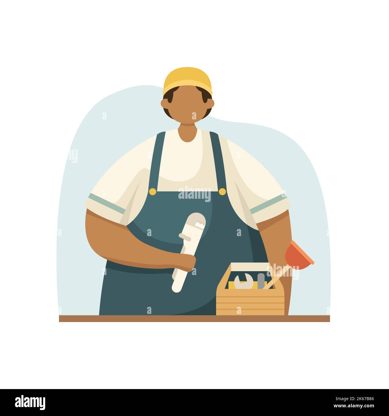 Vector illustration of a plumber in a form with tools. Profession. Flat ...
