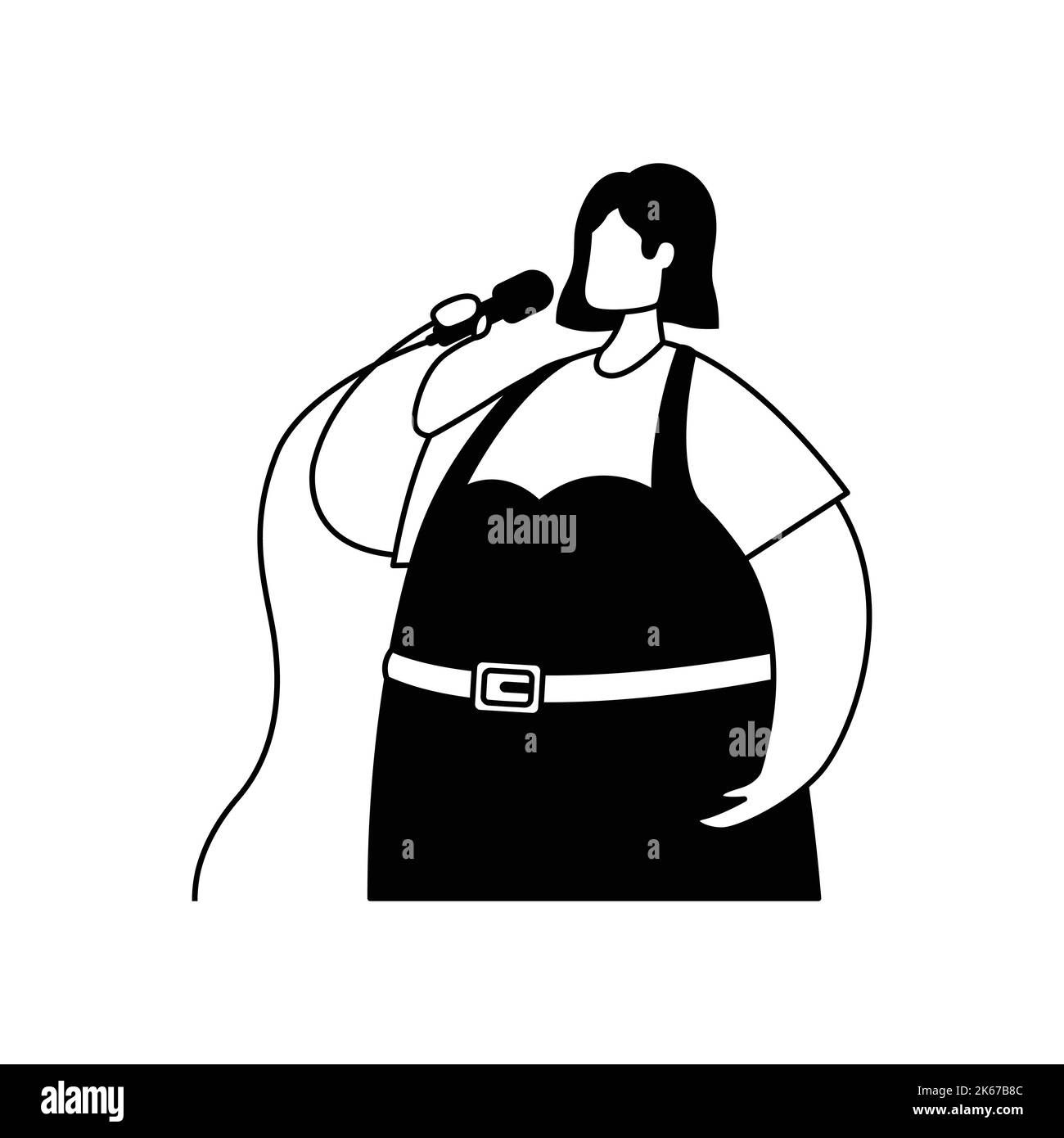 Vector illustration of a singer with a microphone. Profession. Line art ...