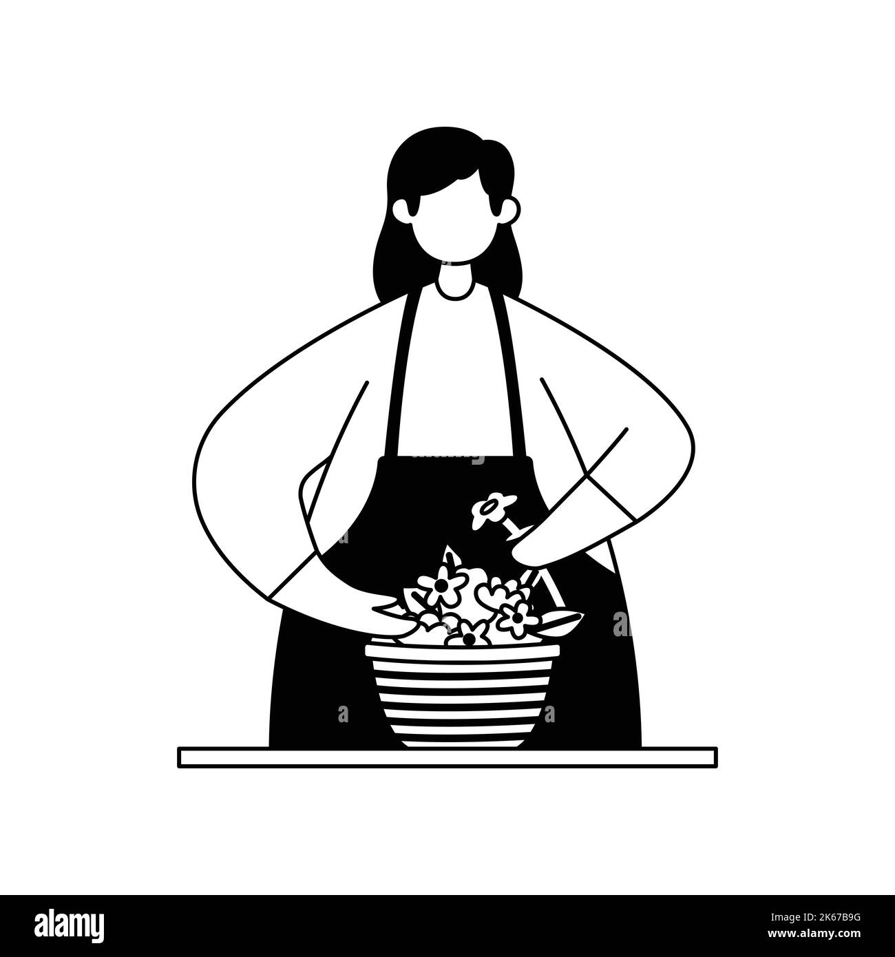 Vector illustration of a florist making up a bouquet. Profession. Line ...