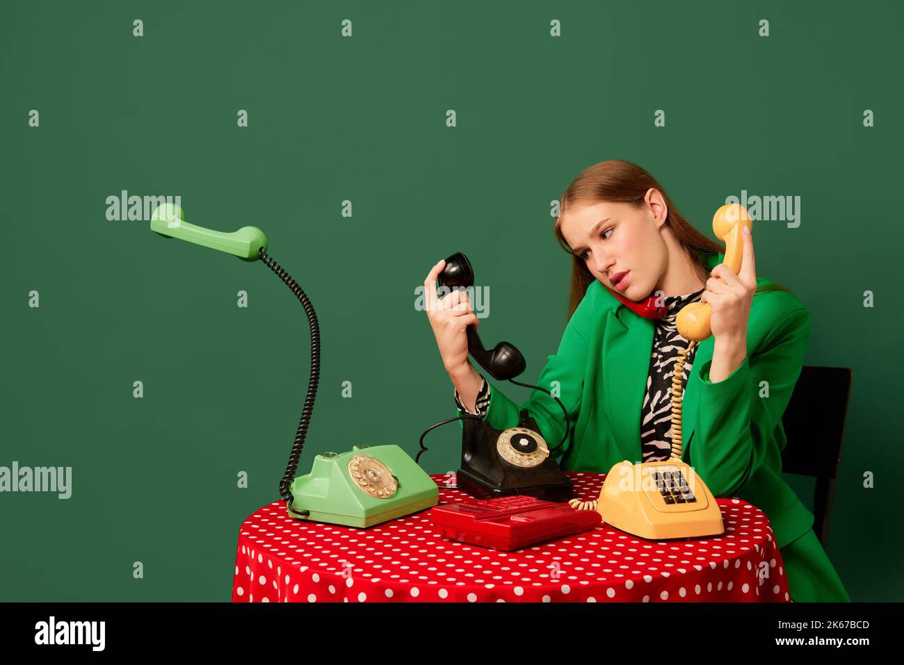 Strange things. Retro objects and modern youth. Young girl in retro ...