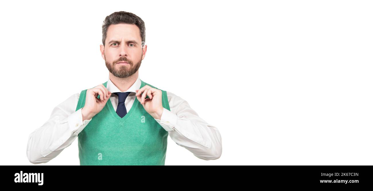 Man face portrait, banner with copy space. formal businessman isolated ...