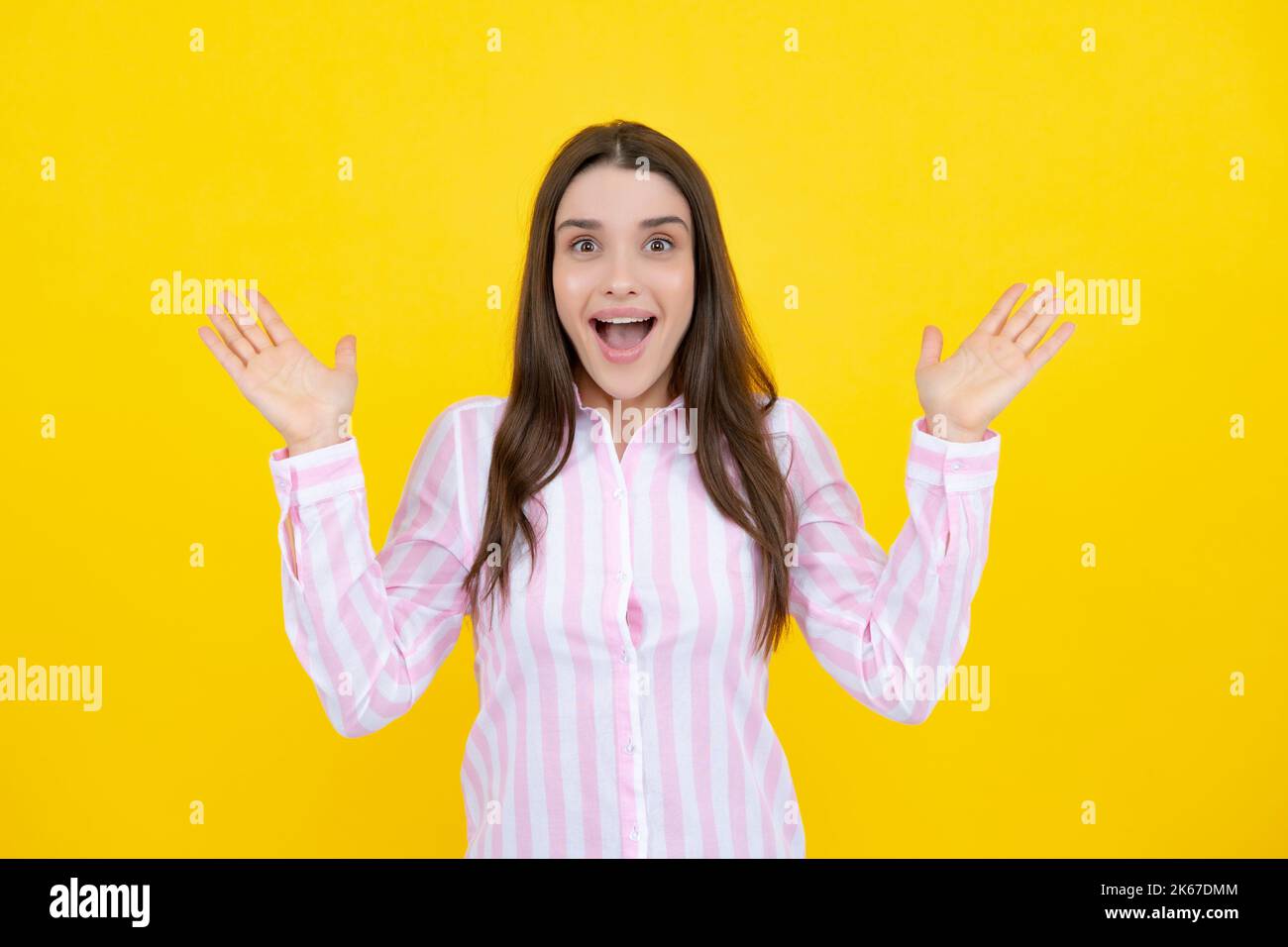 Surprised Astonished Young Woman With Open Mouth Portrait Of Excited