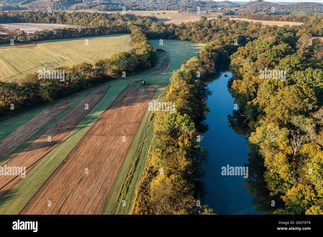 Aerial view of a turf farm with a irrigation system the sod for lawns ...