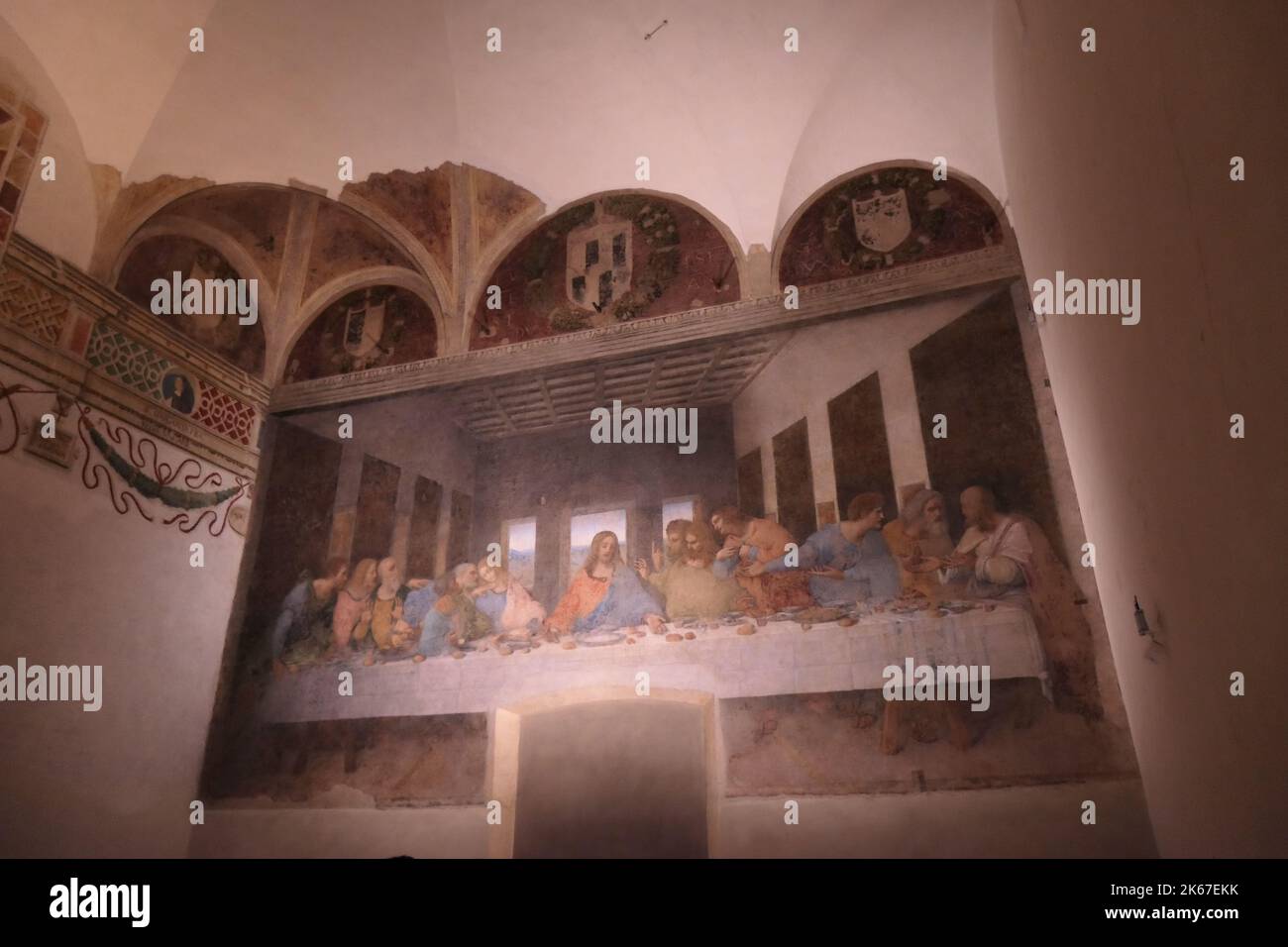 A photo of the real painting "The Last Supper" taken in the church ...