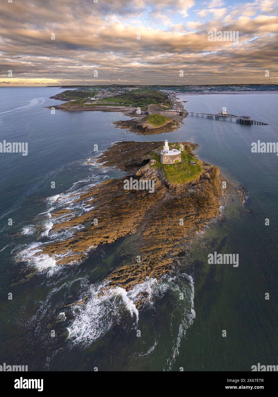 Mumbles Point Lighthouse, Gower peninsula, Swansea, Wales, United ...