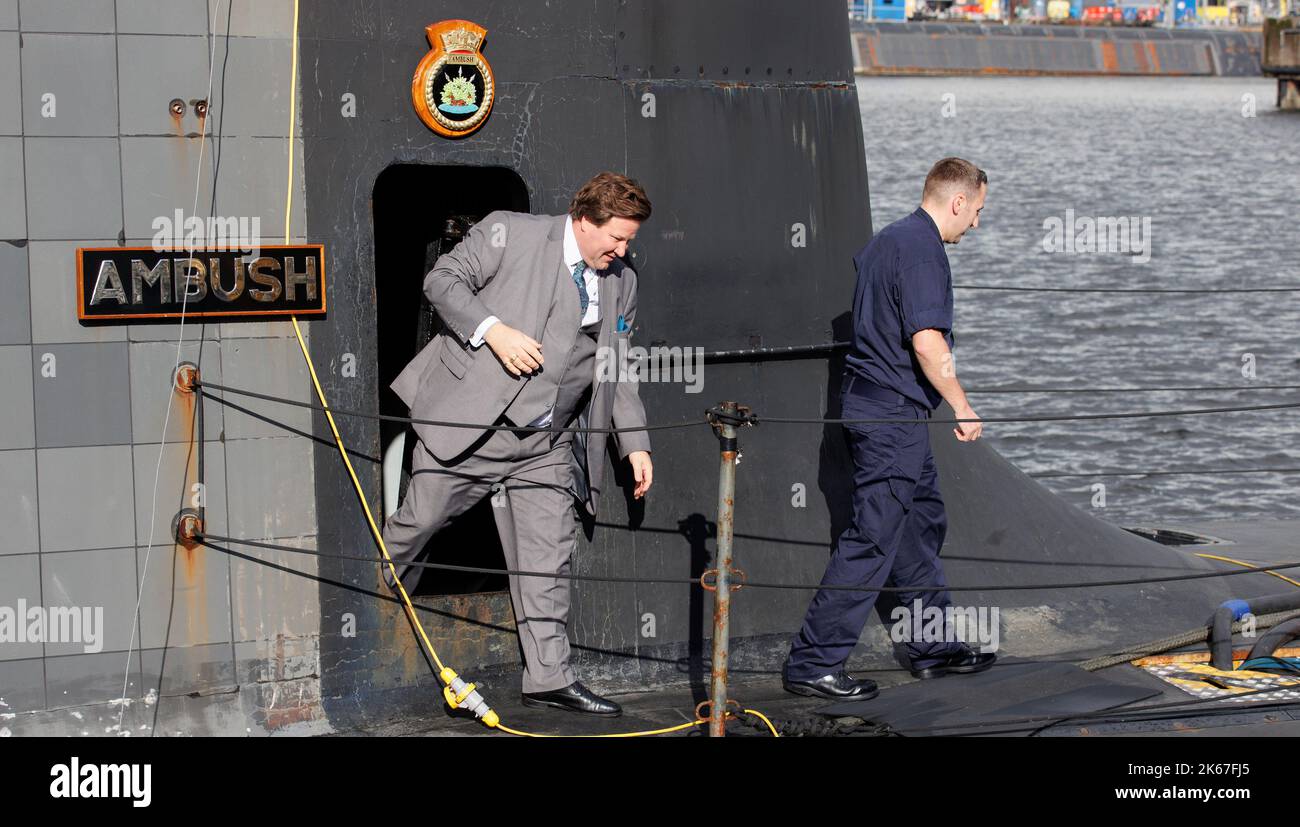 Defence Procurement minister Alec Shelbrooke (left) on board attack submarine HMS Ambush during ...