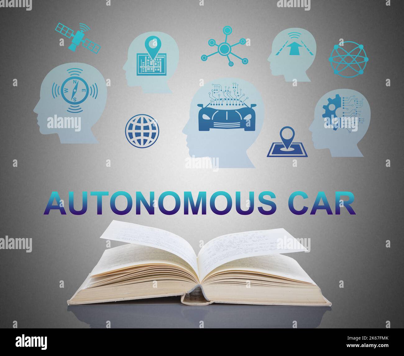 Autonomous car concept above an open book Stock Photo - Alamy