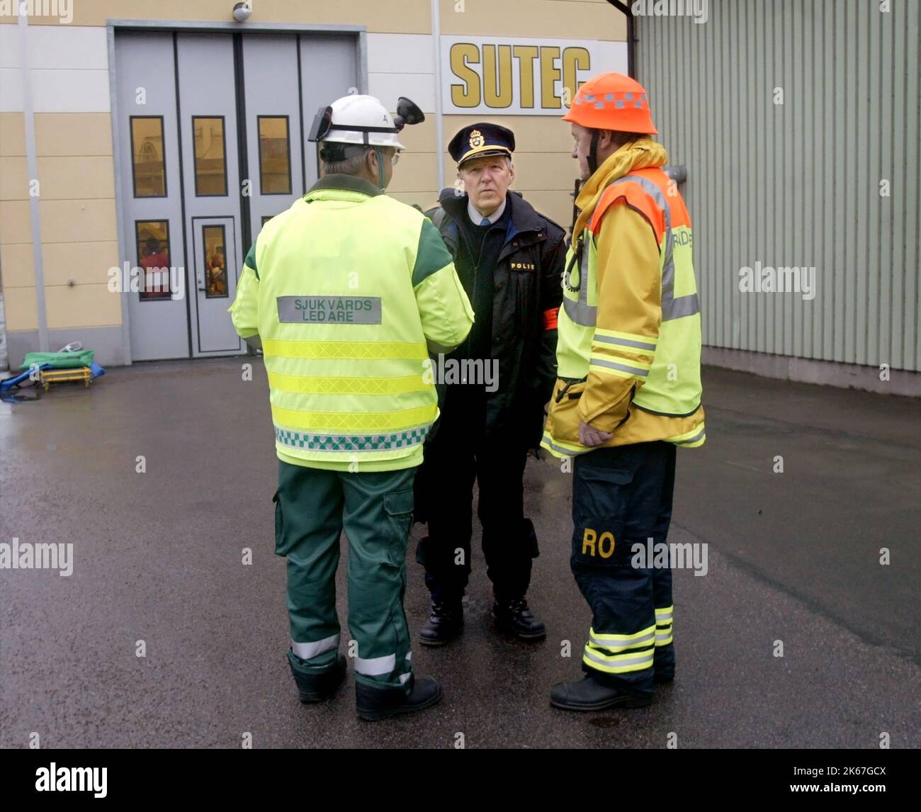 Disaster exercise at Bofors Underwater Systems, Motala, Sweden, with ...