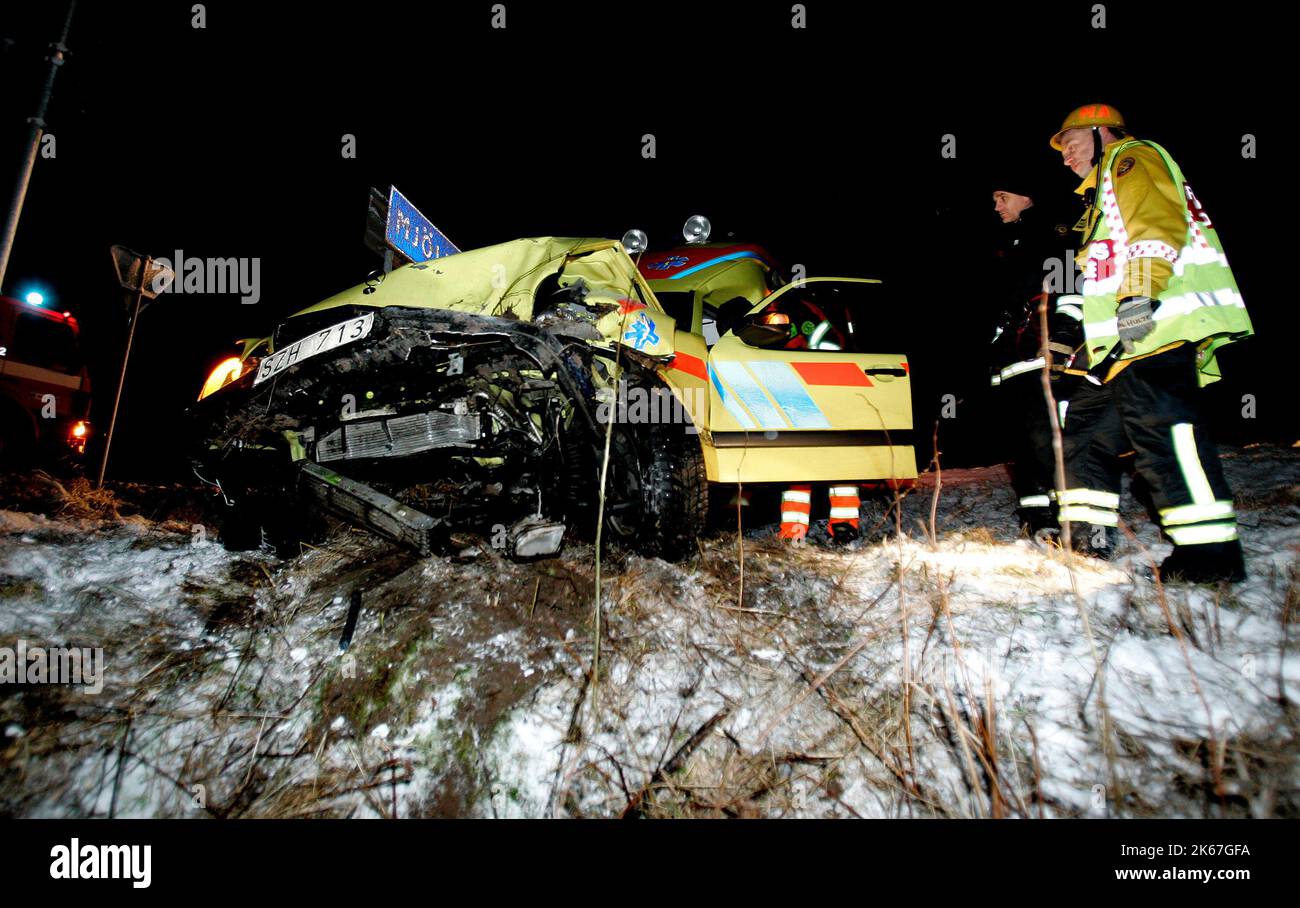 An ambulance drove off the road during an emergency on the night of ...