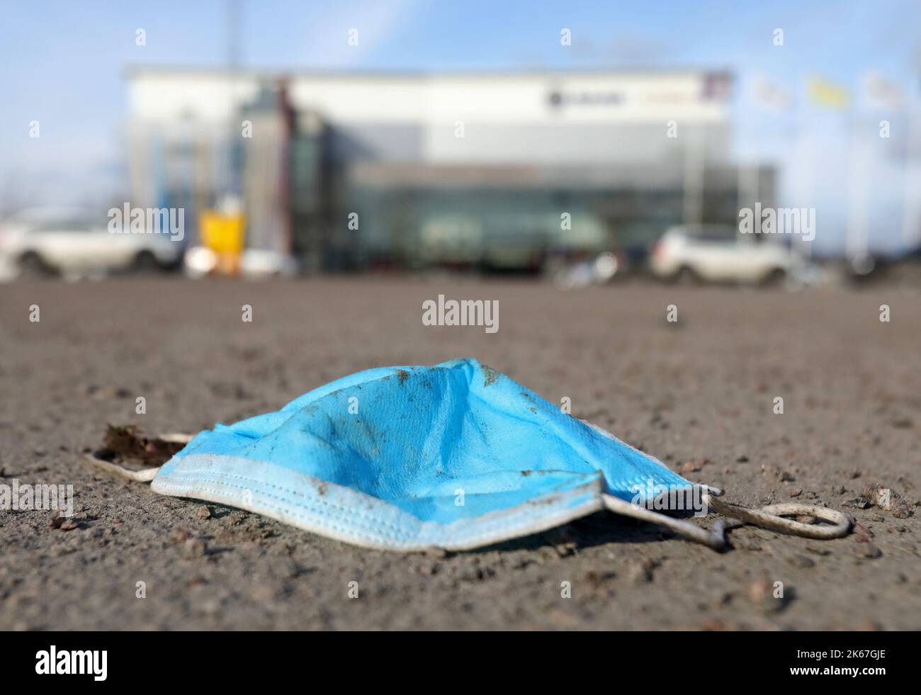 Dropped face mask outside the Saab arena, Linköping, Sweden, which is ...