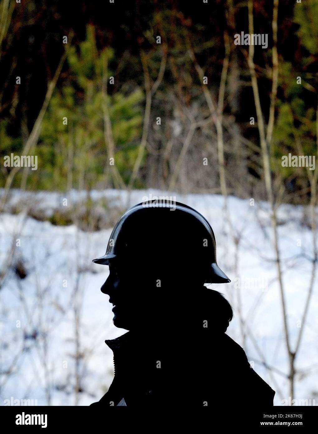 Woman at the rescue service's training area at a fire brigade taking ...