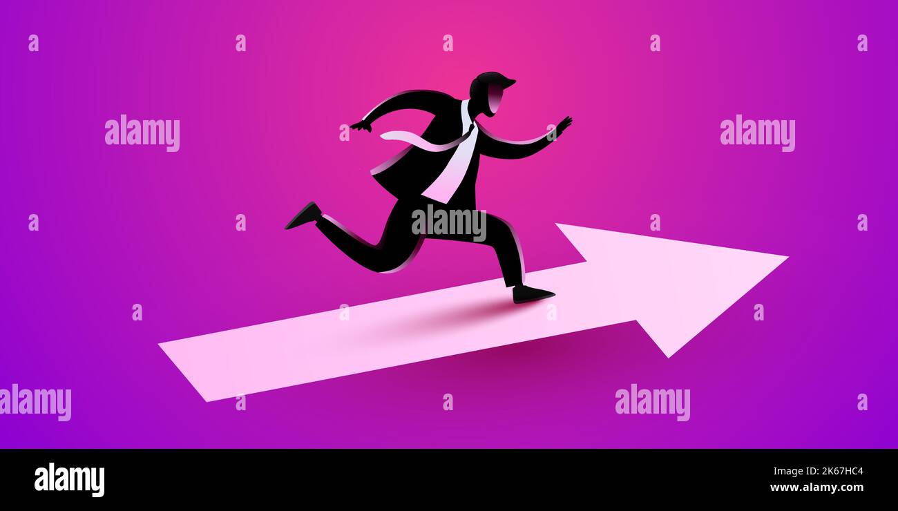 The businessman runs along the growing arrow. The concept of success ...