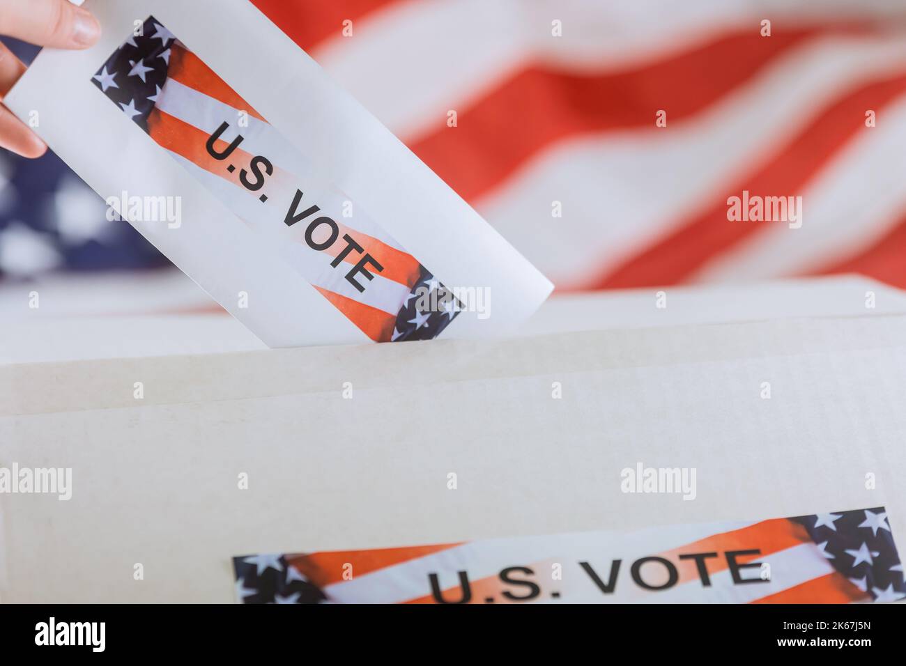 The flag of United States of America is displayed on every ballot box ...