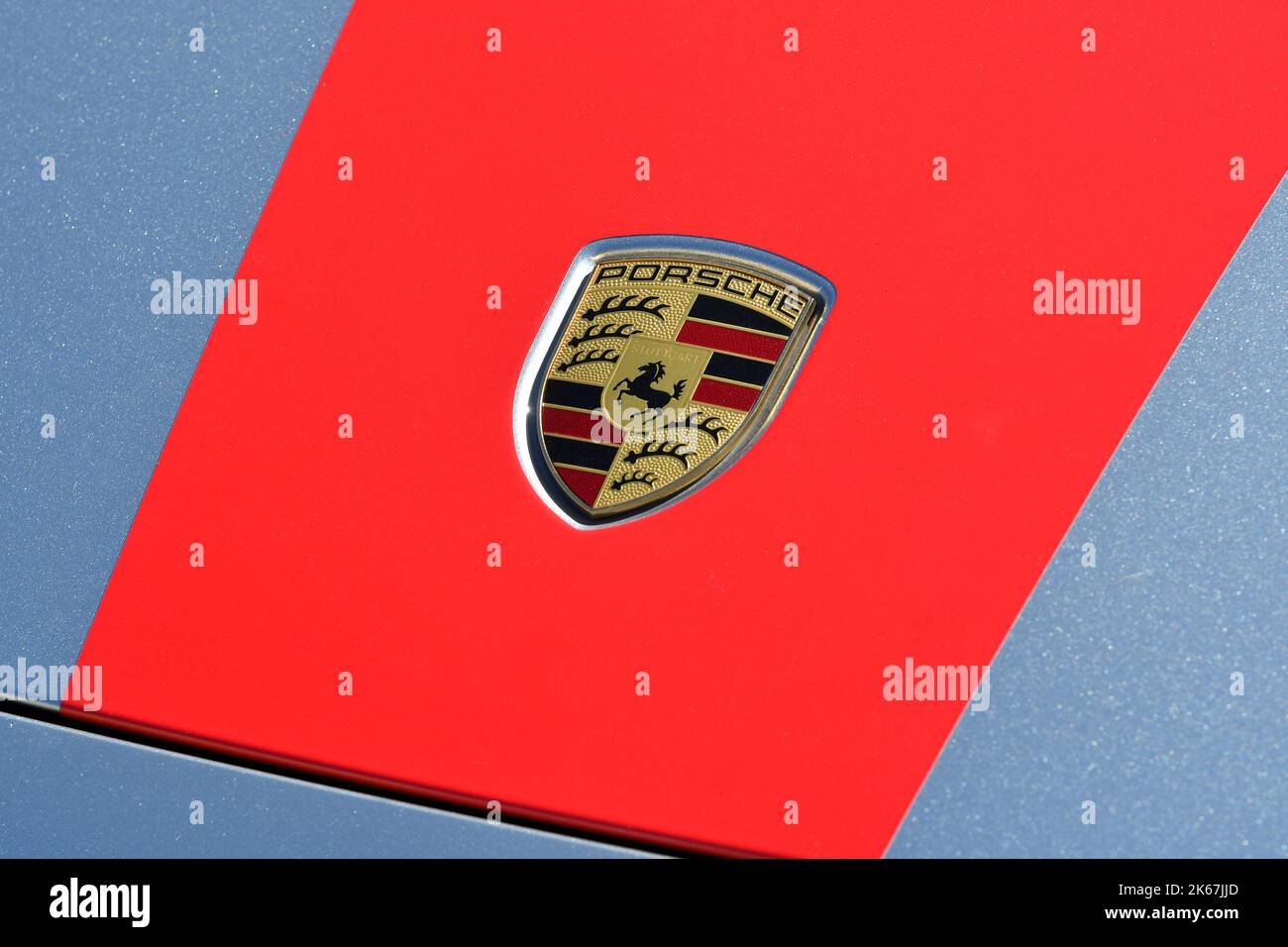 Mugello Circuit, Italy 23 September 2022: closeup of Porsche logo on ...