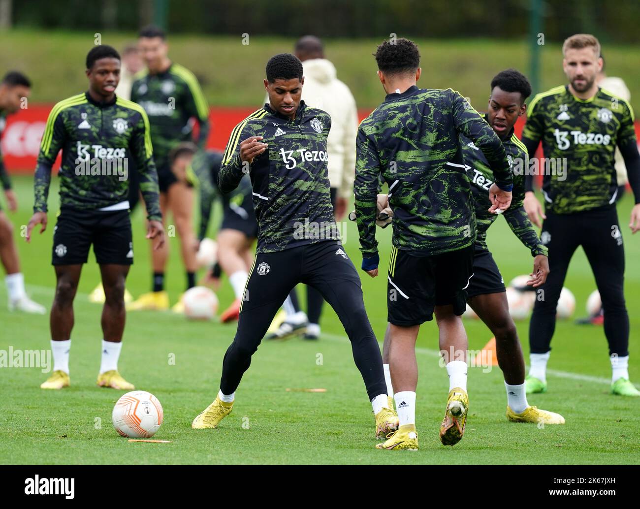 Manchester United's Marcus Rashford (centre) during a training session ...