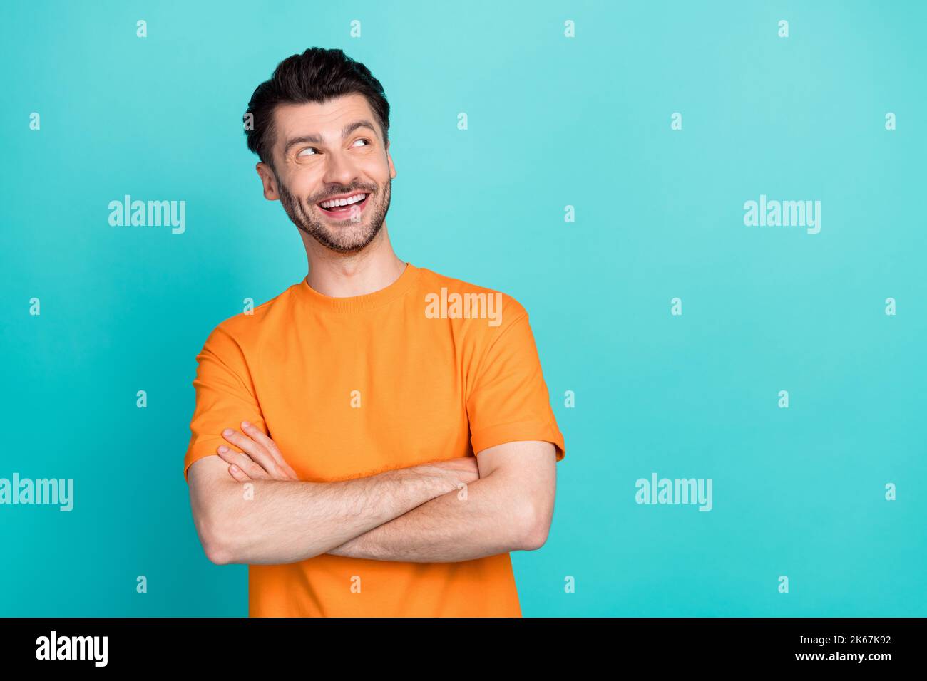 Portrait photo of young handsome attractive positive toothy smile guy ...