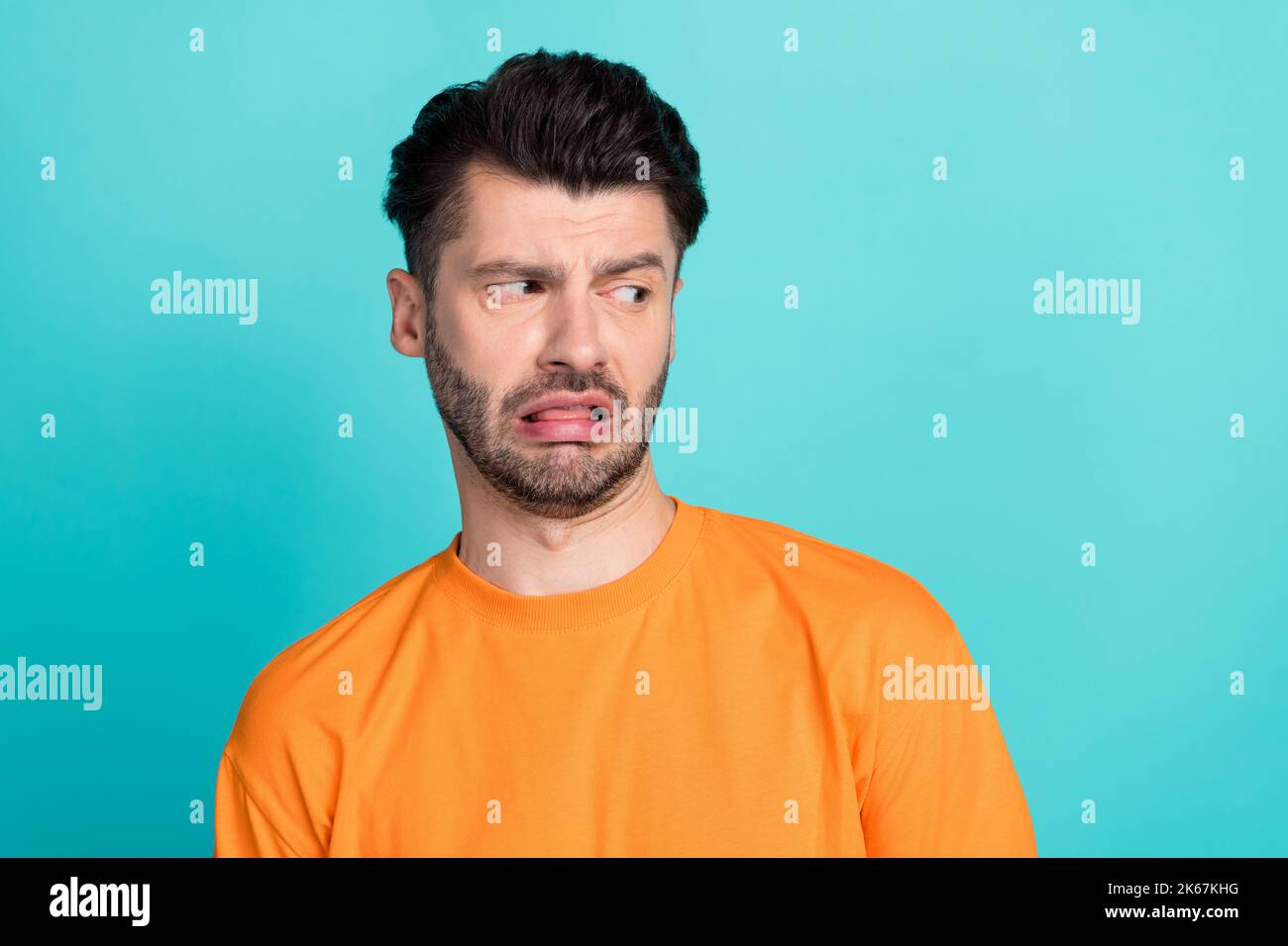 Photo of young handsome funny grimace attractive student guy wear ...