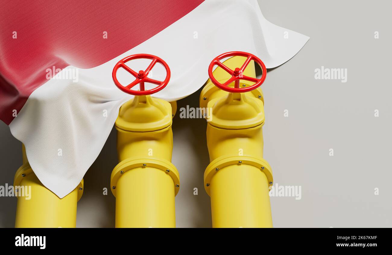 Indonesia flag covering an oil and gas fuel pipe line. Oil industry ...