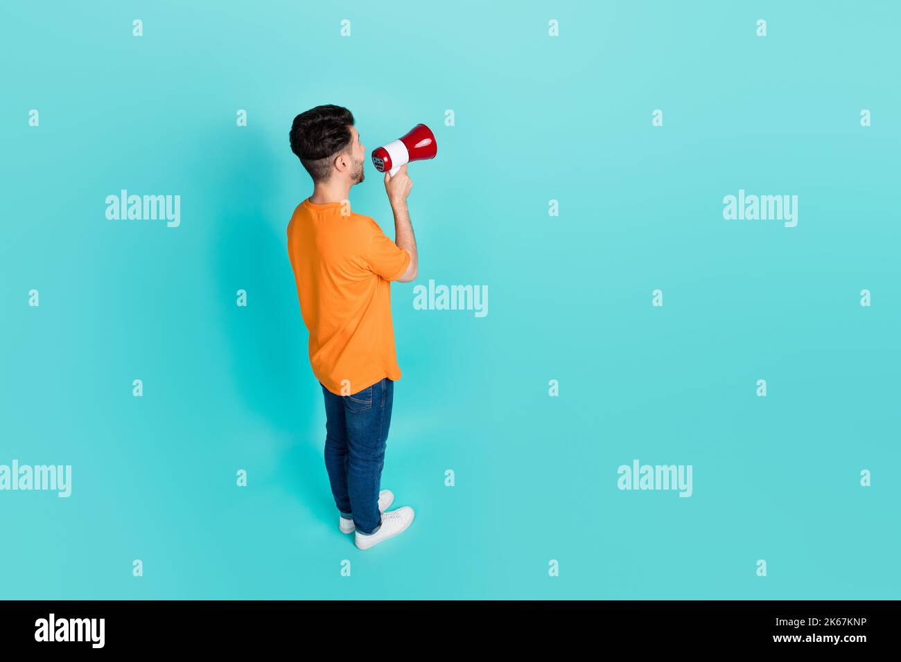 Top high angle full length back rear photo of stylish man look empty ...