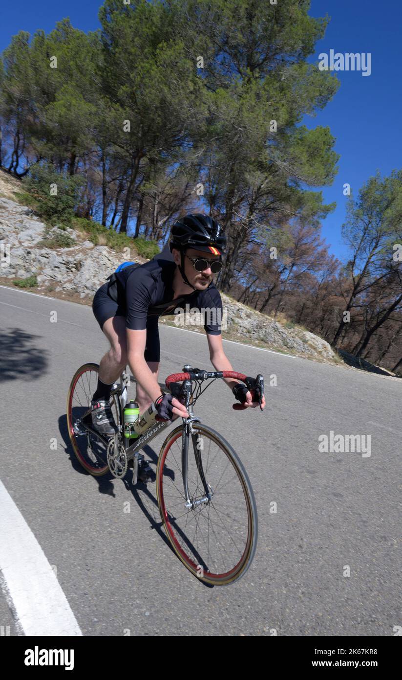 Male road cyclist descending the D81 in Provence, France Stock Photo ...