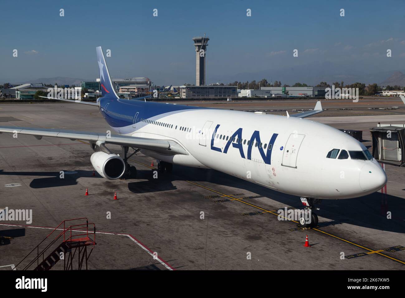 A single LAN aircraft in the International airport of Santiago do Chile ...