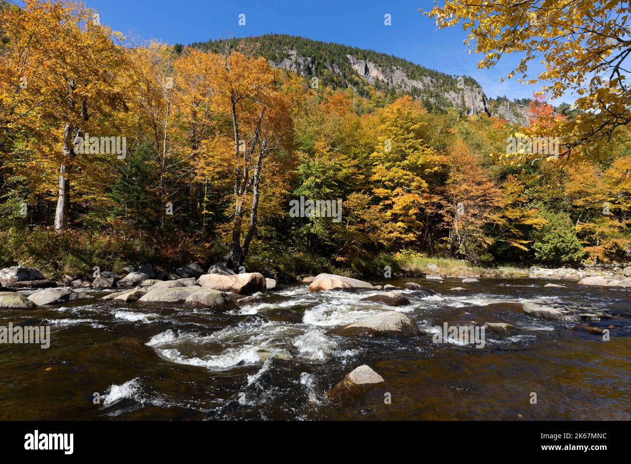 Mountain river, fall foliage, Adirondacks, New York Stock Photo - Alamy