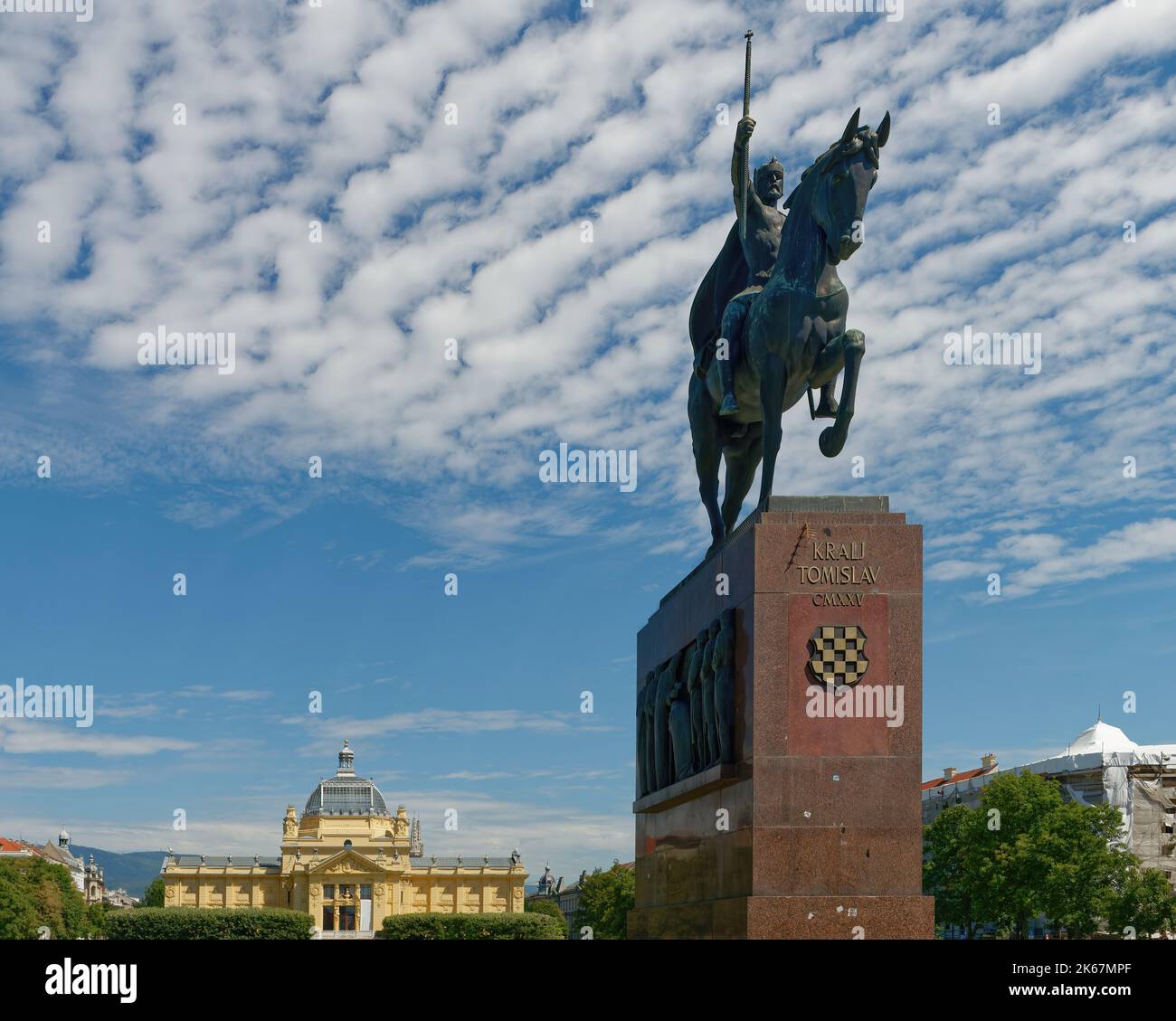 A close-up shot of the statue of King Tomislav in King Tomislav Square ...