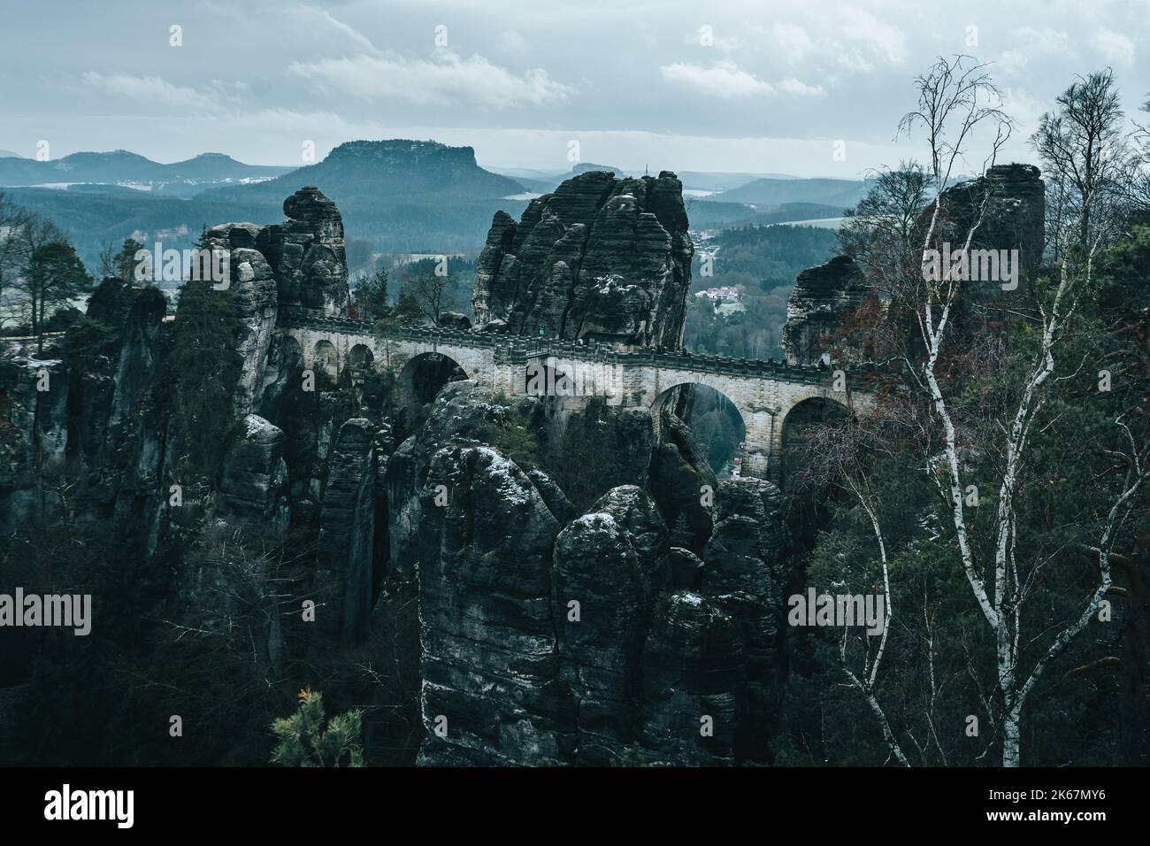 The Bastion bridge with tall big rock cliff Stock Photo - Alamy