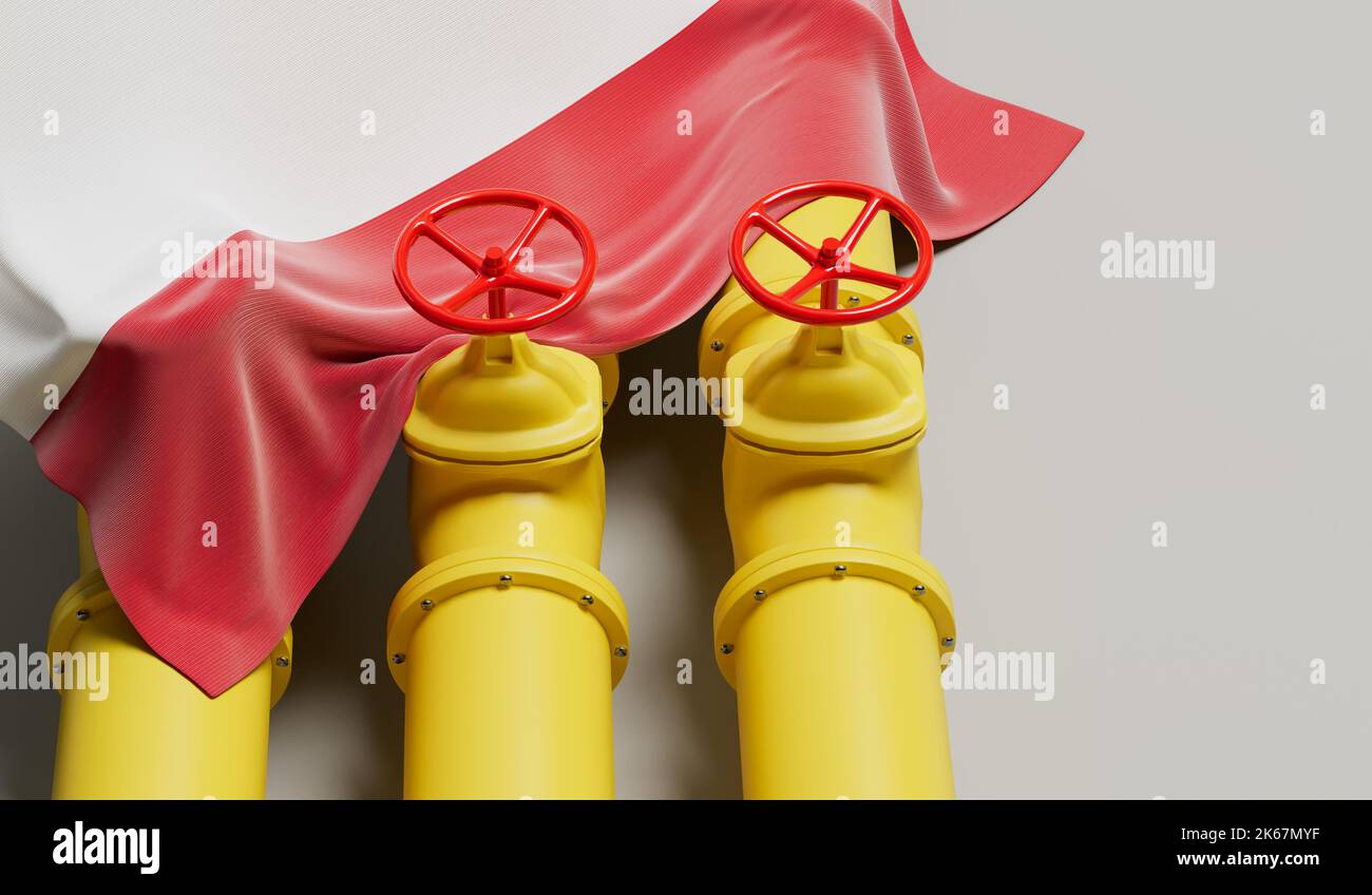 Poland flag covering an oil and gas fuel pipe line. Oil industry ...