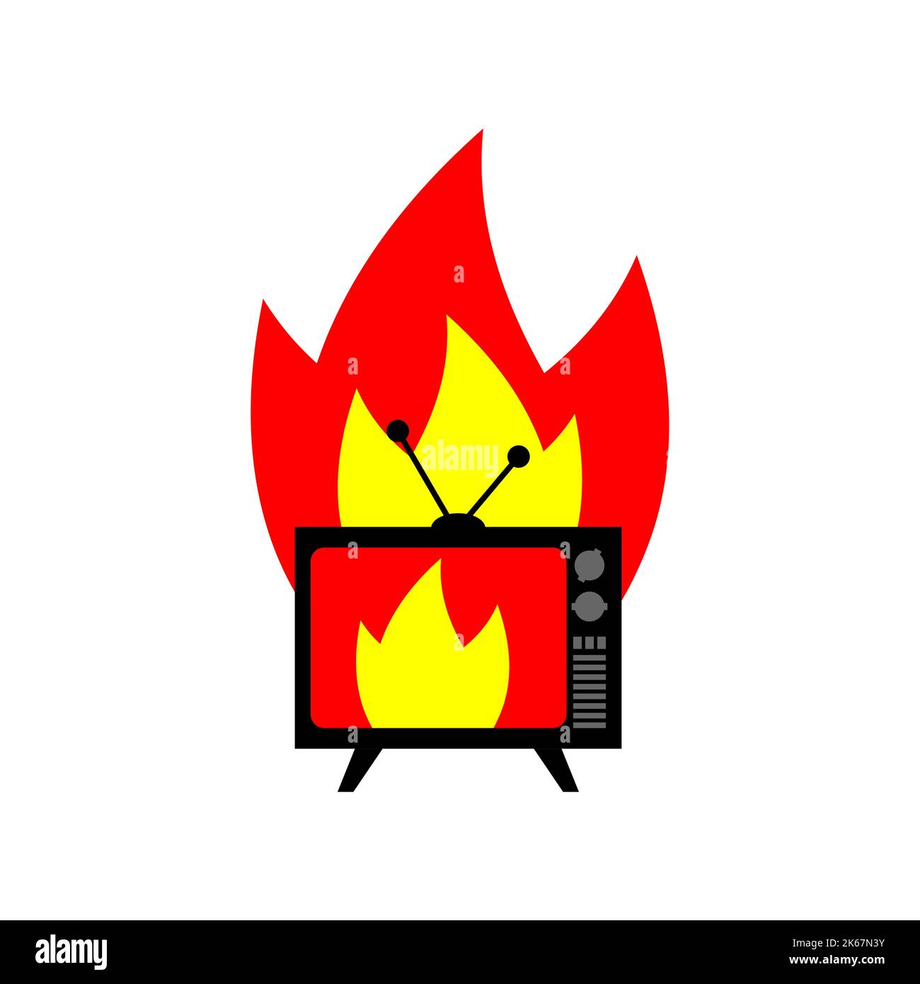 Burning TV isolated. TV on fire. Vector illustration Stock Vector Image ...