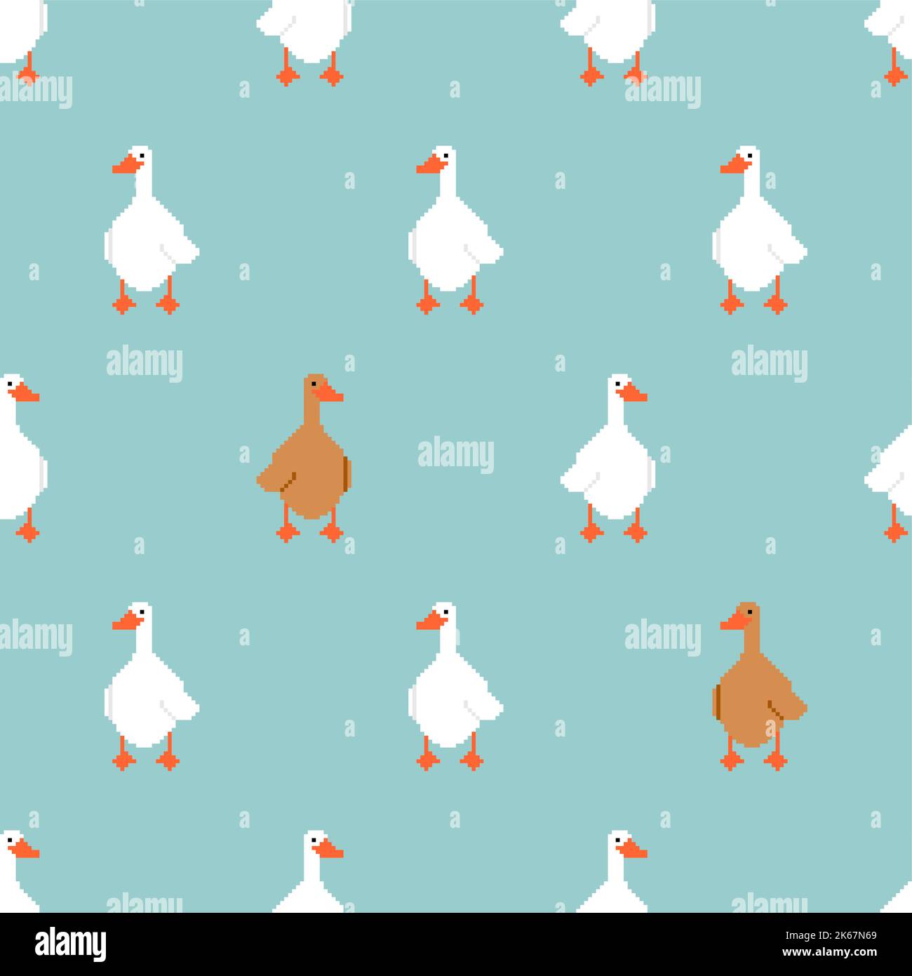 White goose Pixel art Pattern seamless . 8 bit waterfowl Background ...