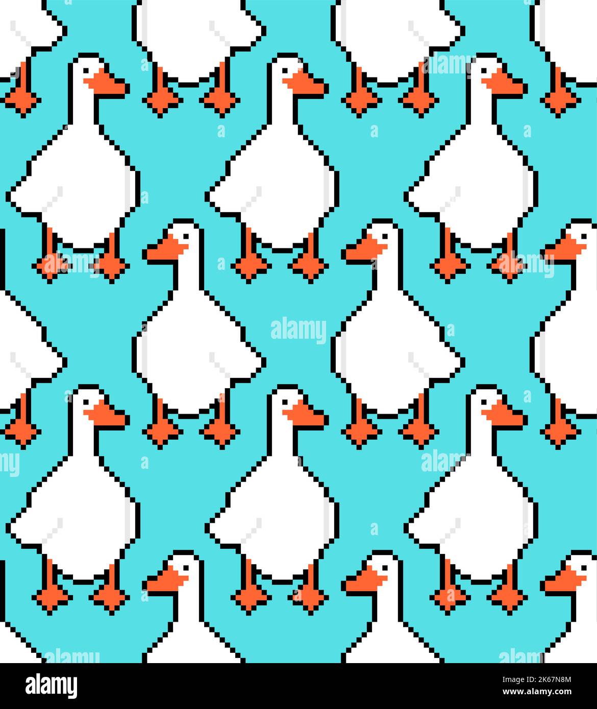 White goose Pixel art Pattern seamless . 8 bit waterfowl Background ...