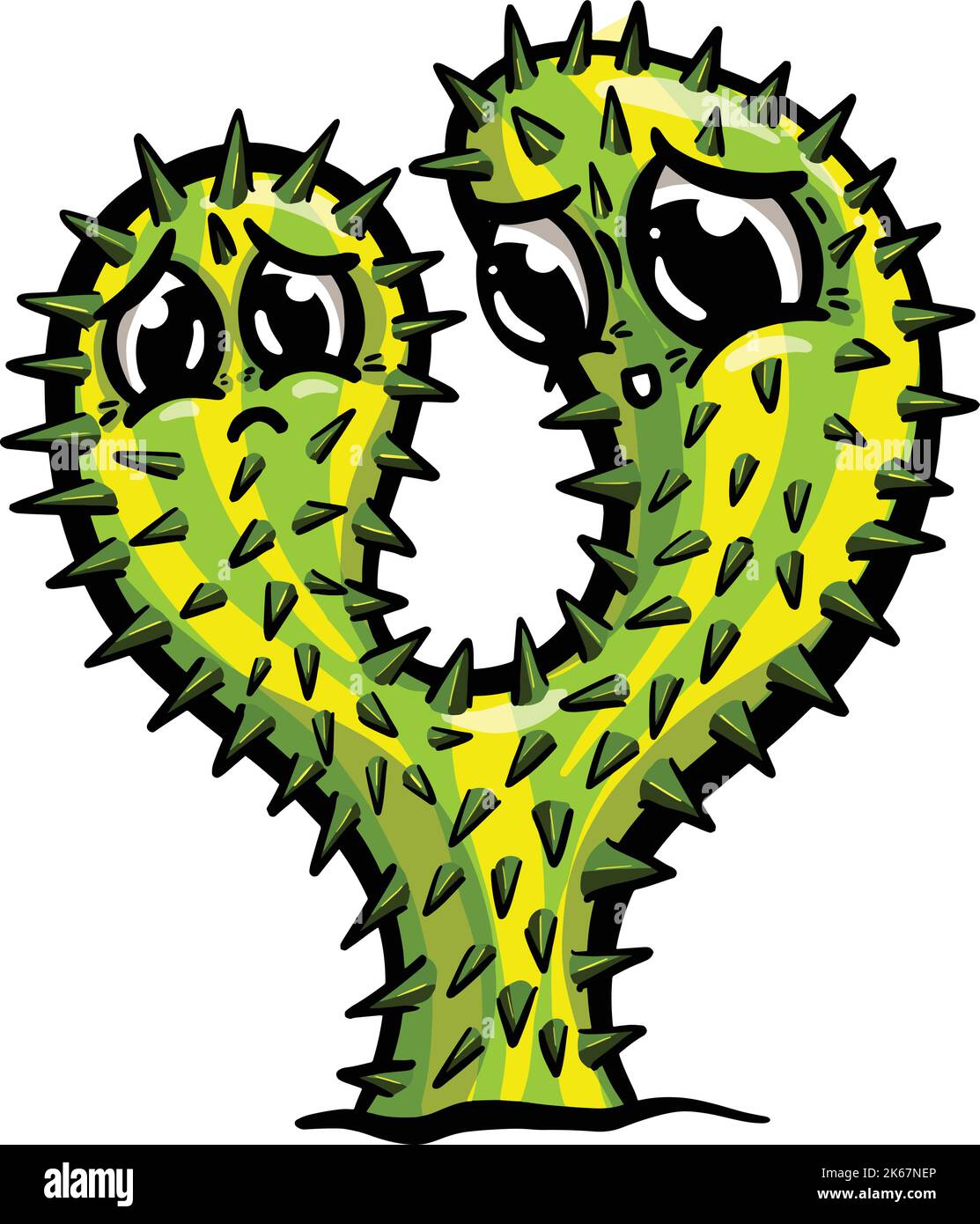 Cartoon Cactus or Succulent Character with Face In Vector Illustration ...