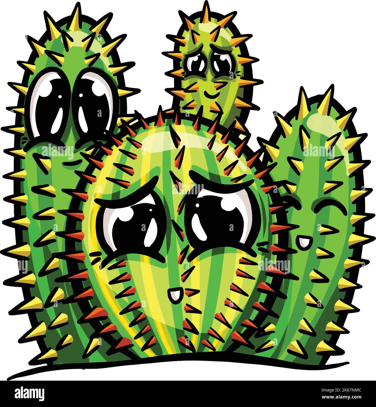 Cartoon Cactus or Succulent Character with Face In Vector Illustration ...