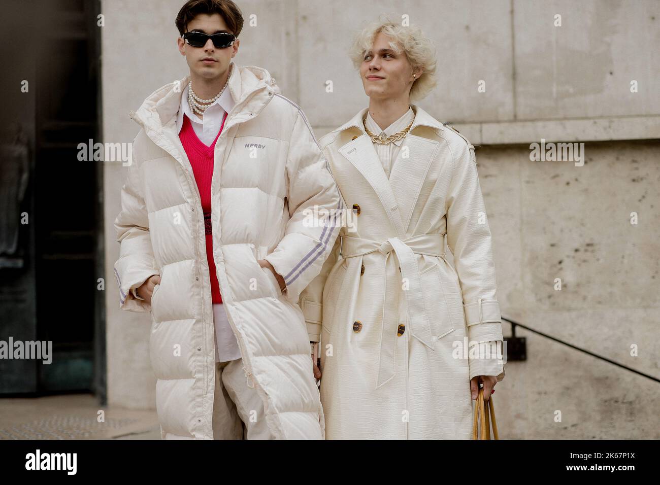 Street style, Thomas Rossier and Lenny Izaguire arriving at EENK Spring ...